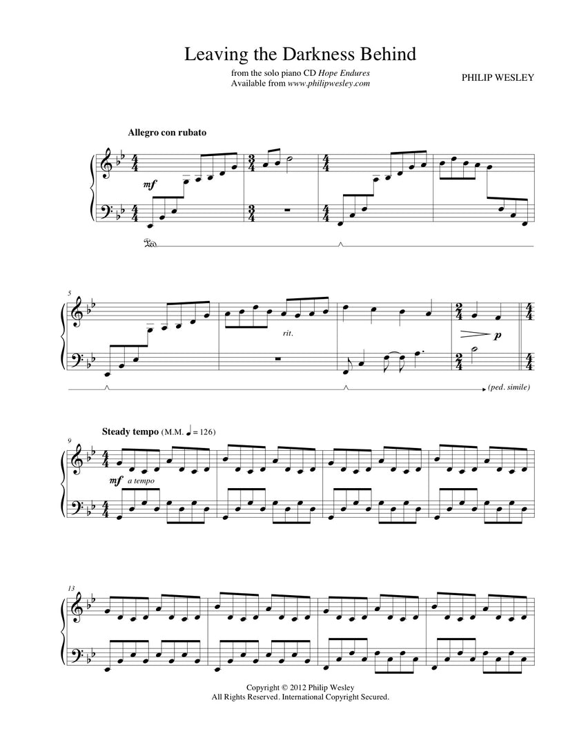 Leaving the Darkness Behind - Hope Endures - Sheet Music – philipwesley
